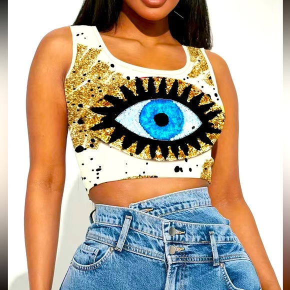 Tops | Evil Eye Crop Top Nwt | Poshmark